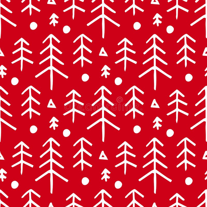 Seamless Christmas Red Pattern with with Fir Trees. Winter Snowy Forest ...