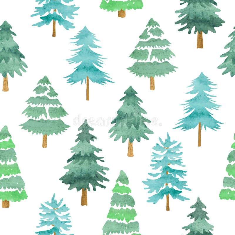 Seamless Christmas Tree Pattern with Watercolor Pine Trees. Winter ...