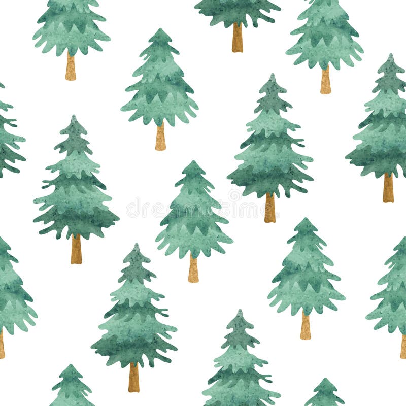 Seamless Christmas Tree Pattern with Watercolor Pine Trees. Winter ...