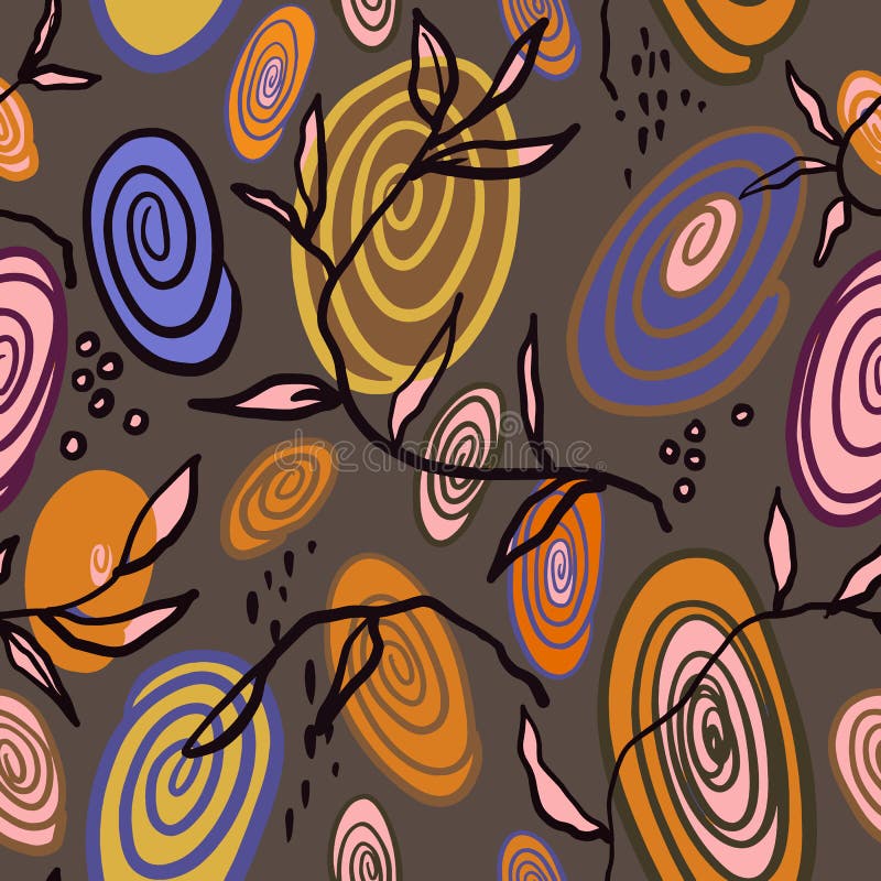 Seamless Circle Pattern with Linear Art Drawn, Tree Branch. Endless ...