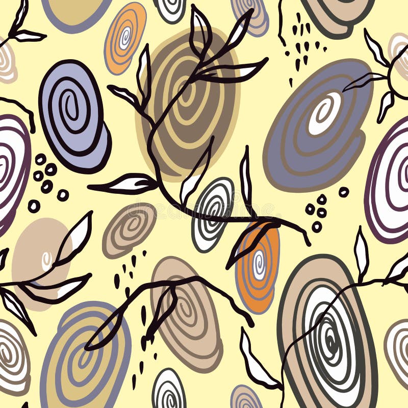 Seamless Circle Pattern with Linear Art Drawn, Tree Branch. Endless ...