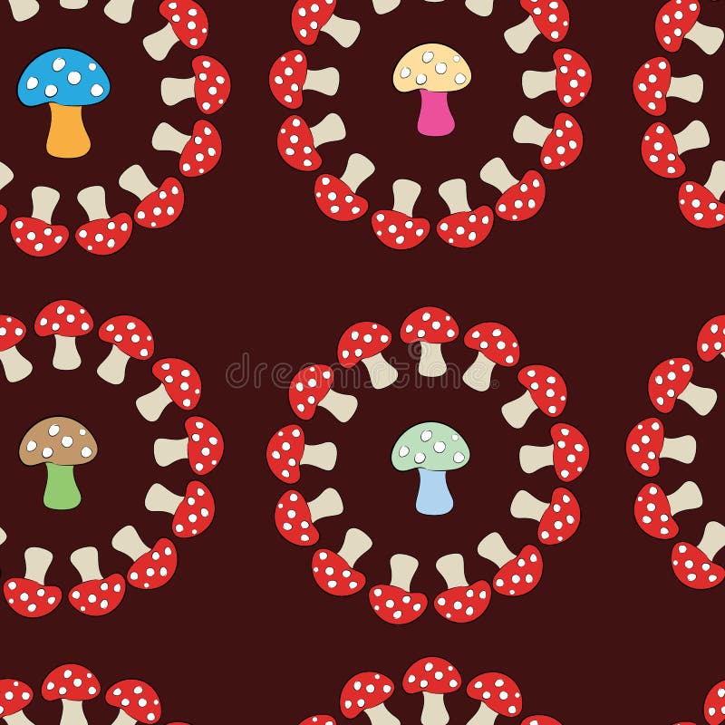 Seamless Circles of Fly Agarics Stock Vector - Illustration of drawing ...