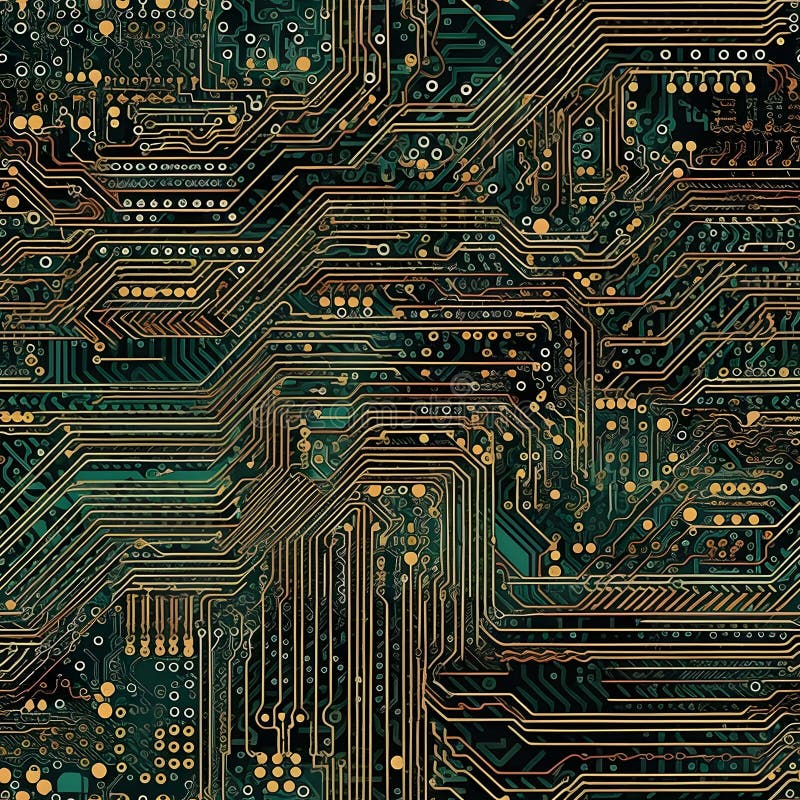 Seamless Circuit Board Tile Pattern Texture Generative Ai Stock