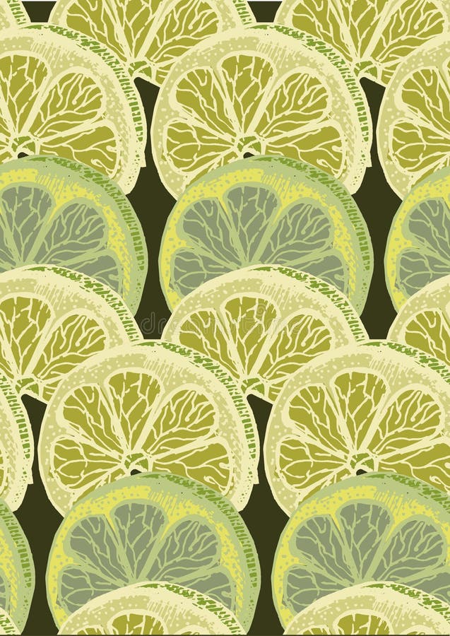 Seamless Circular Lime Citrus Pattern Background. Style Sketch Stock ...