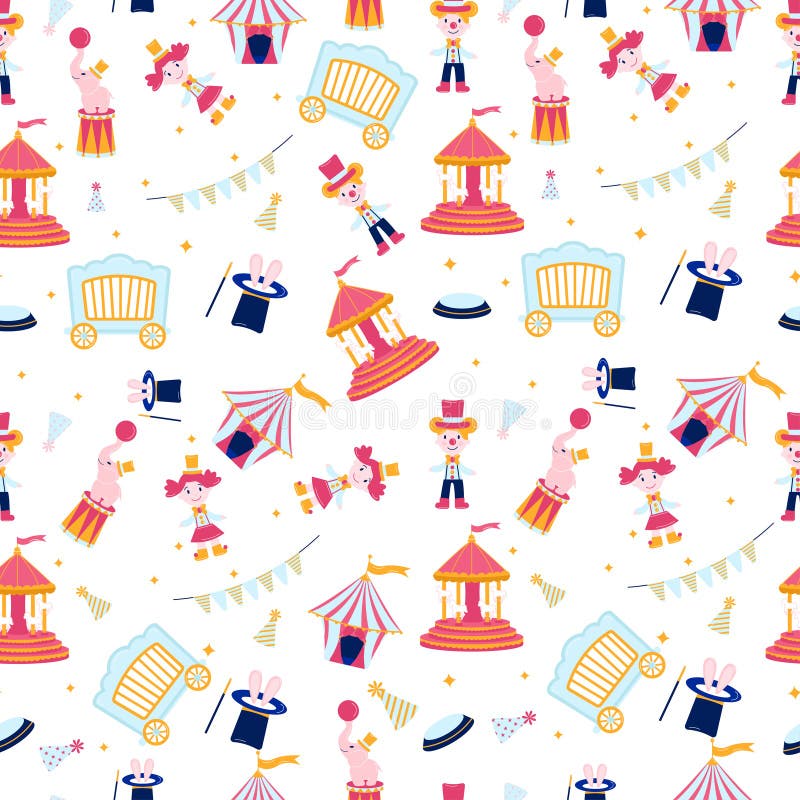 Seamless Circus Silhouette Pattern on Blue Background. Circus with ...