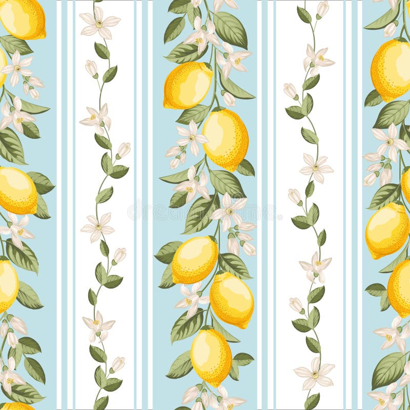 Seamless Citrus Pattern with Lemons. Vector Illustration. Stock Vector - Illustration of lemon ...