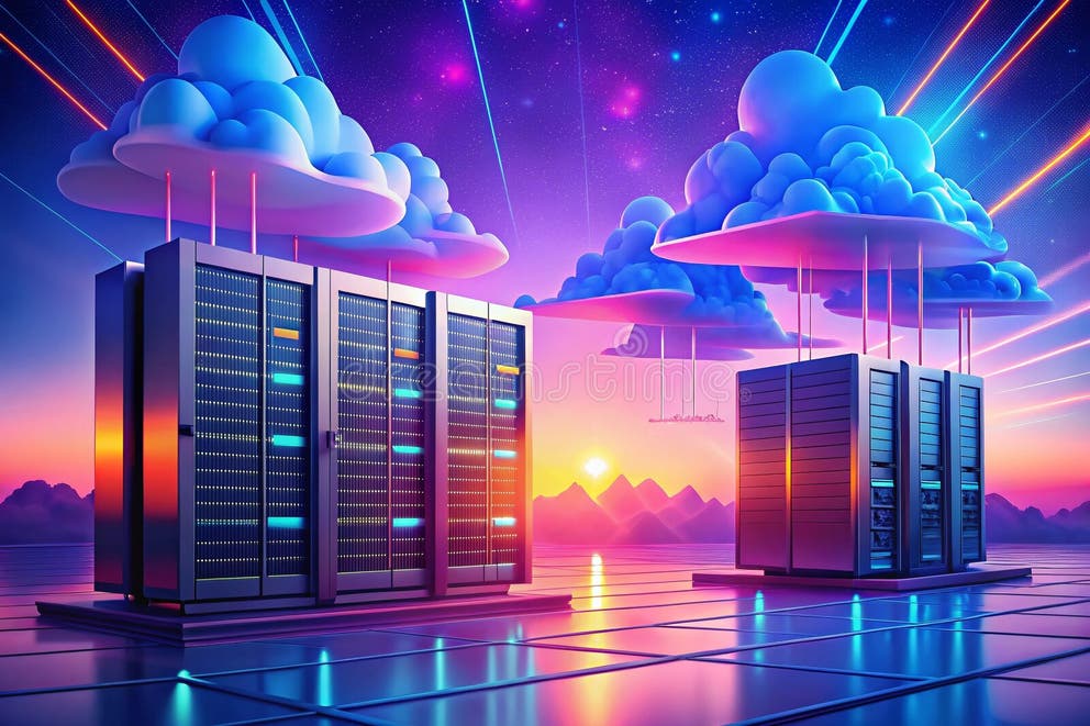 Seamless Cloud Server Setup a Flat Design Illustration of Virtual Hardware and Network ...
