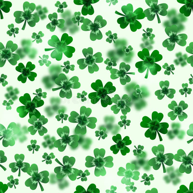 Seamless Clover Leaf Flat Design Green Pattern On Dark Green Background