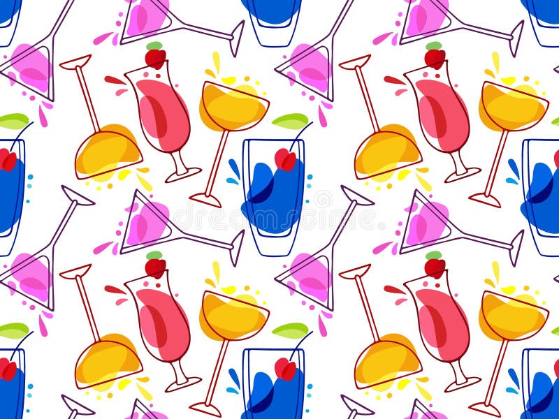 Seamless Cocktails Pattern. Tasty Alcoholic Cocktails. Various Colored ...