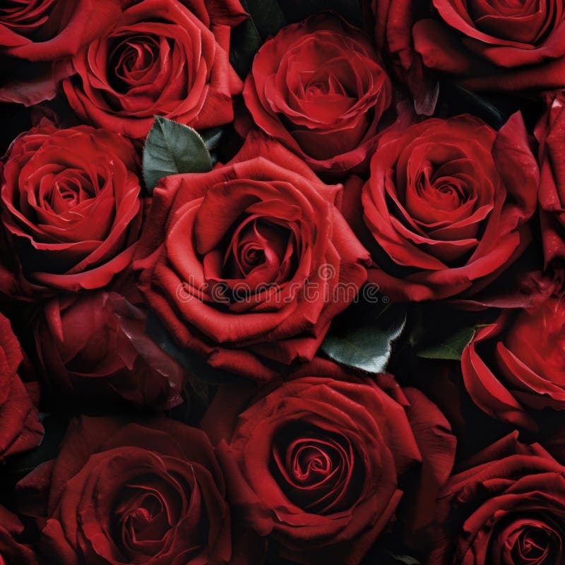 A Seamless Collage of Lush Red Roses Stock Illustration - Illustration ...