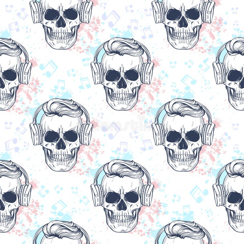 Seamless Color Pattern with Skull Stock Vector - Illustration of ...