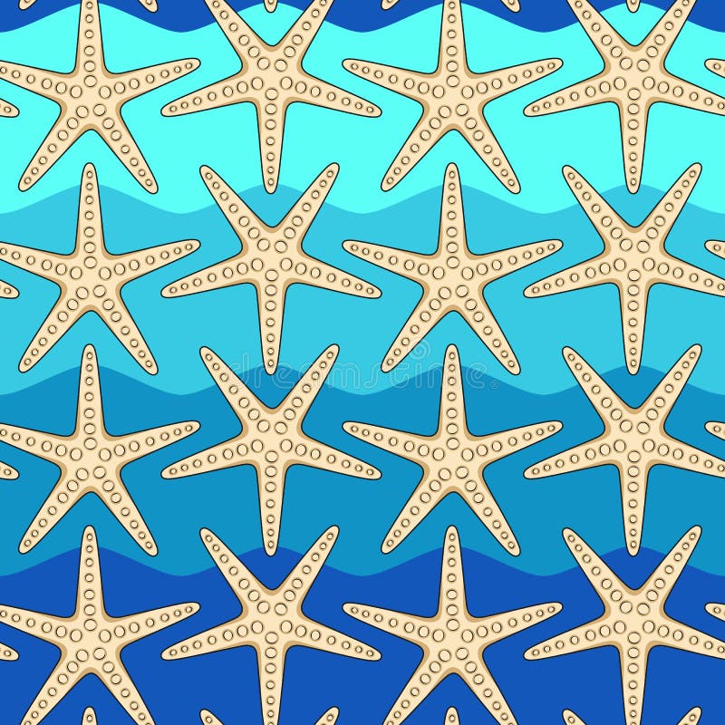 Seamless Color Pattern with Starfish on a Background of Sea Waves Stock ...