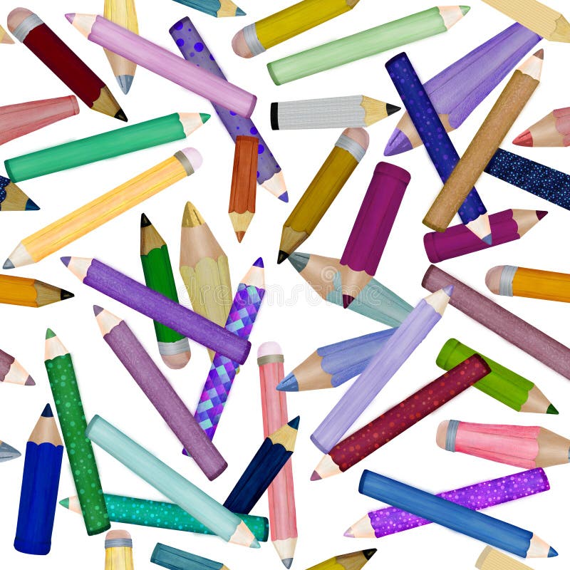 Seamless Color Pencil Pattern on Transparent Background Stock ...