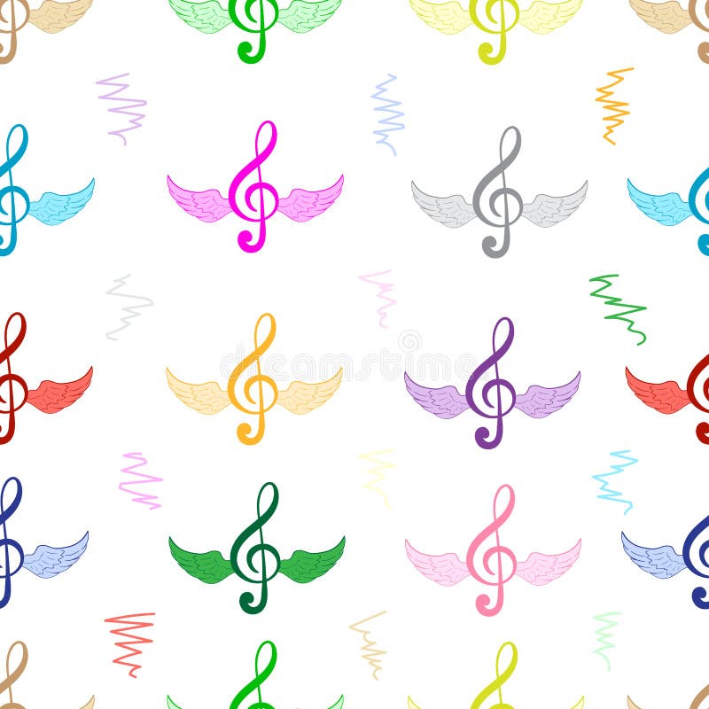 Seamless Color Winged Treble Clefs Stock Vector - Illustration of ...