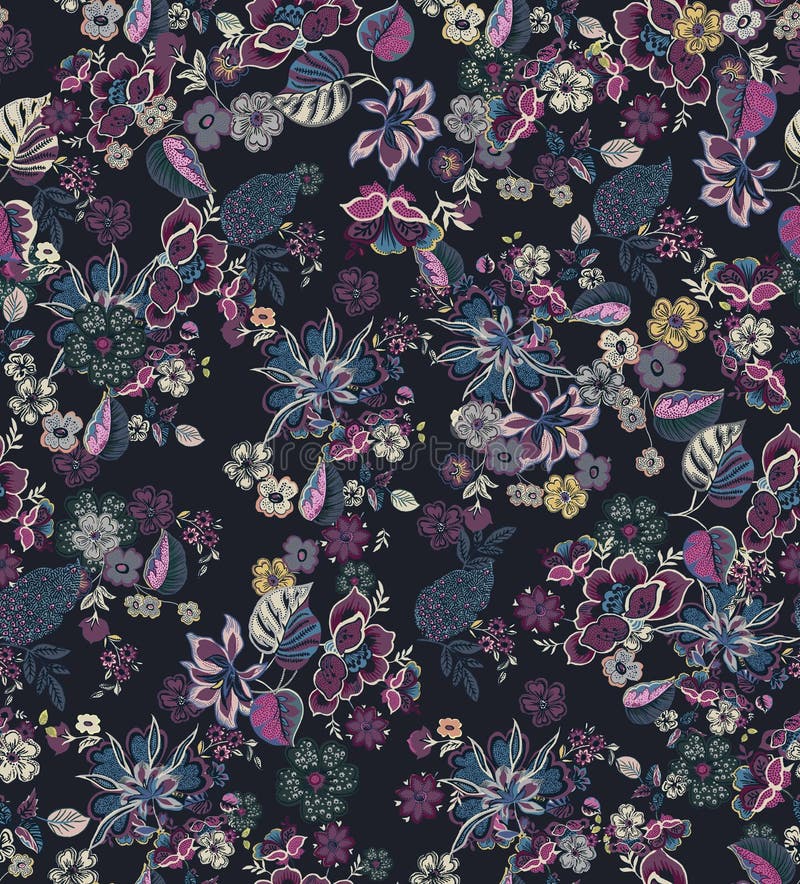 Seamless Colored Floral Pattern with Leaves. Small Flowers Design Ready ...