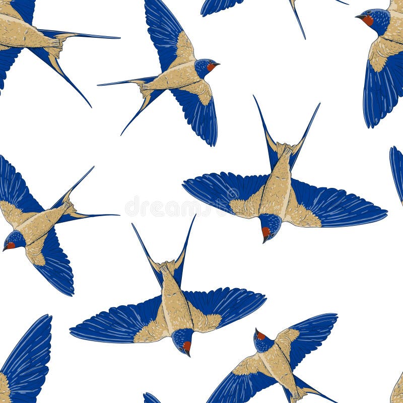 Seamless Colored Pattern with Flying Swallows Stock Illustration ...