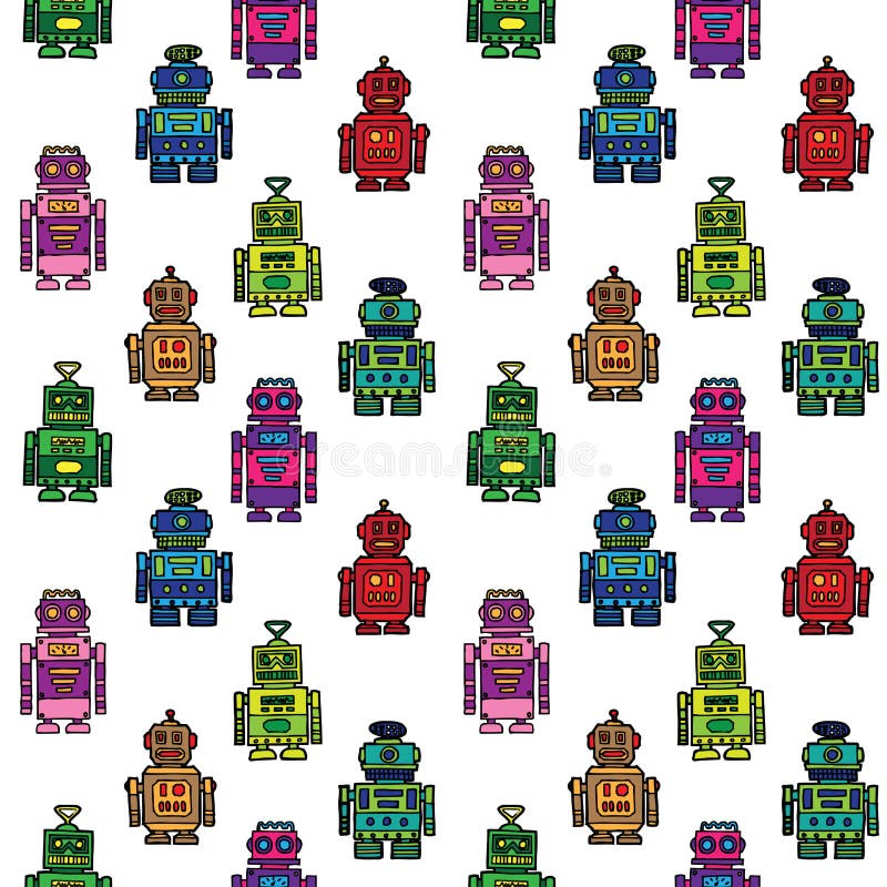 Seamless Retro Robots Pattern Stock Vector - Illustration of humorous ...