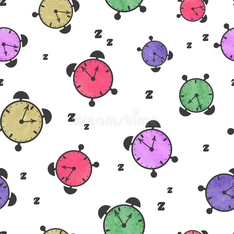 Seamless Colorful Alarm Clock Pattern. Textile, Fabric Design Stock ...