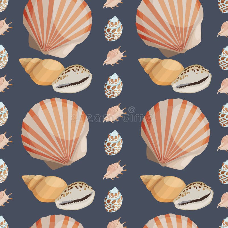 Seamless Colorful Background Made of Different Shells in Flat De Stock ...