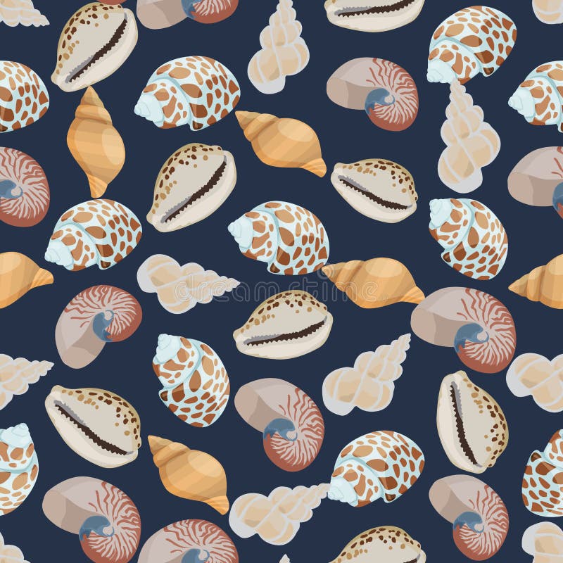 Seamless Colorful Background Made of Shell and Conch in Flat De Stock ...