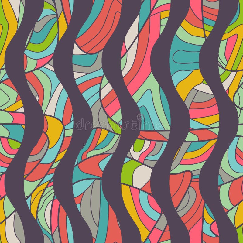 Seamless Colorful Background with Wavy Lines Filled with Ornate Stock ...