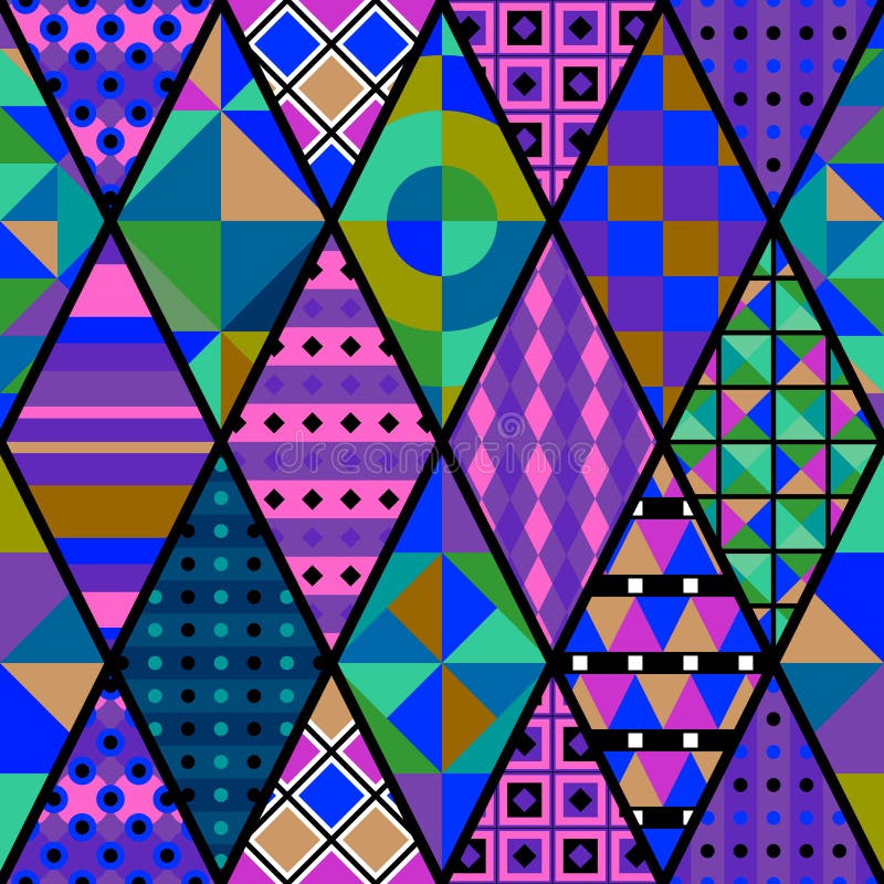 Seamless Colorful Bright Patchwork Pattern with Geometric Ornaments ...