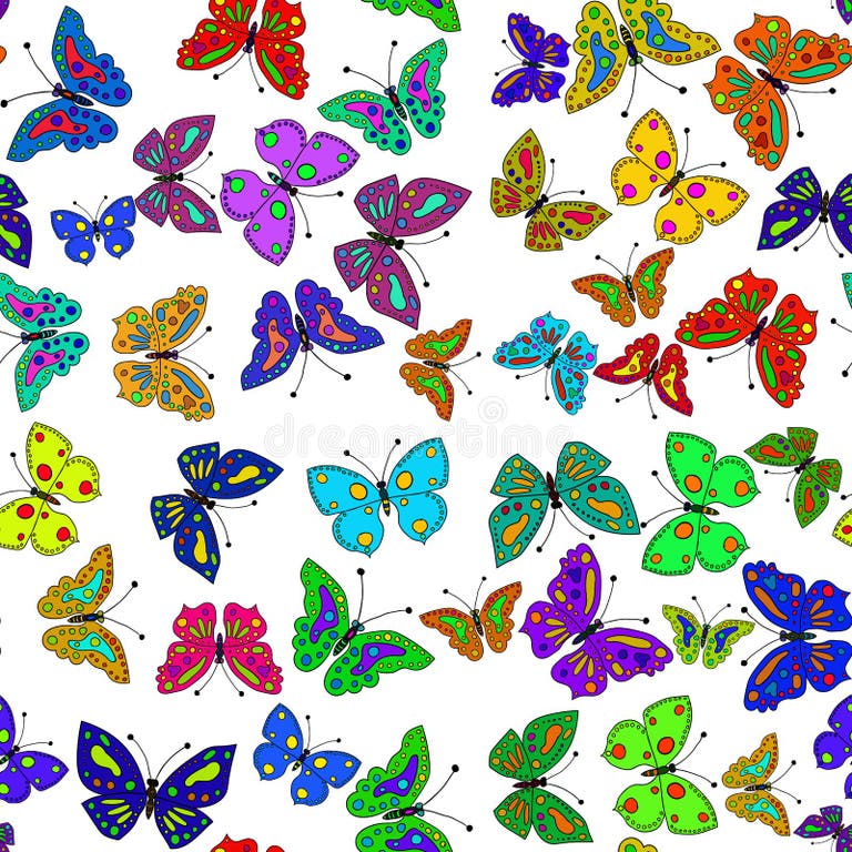Seamless Colorful Butterfly Pattern. Vector Stock Vector - Illustration ...