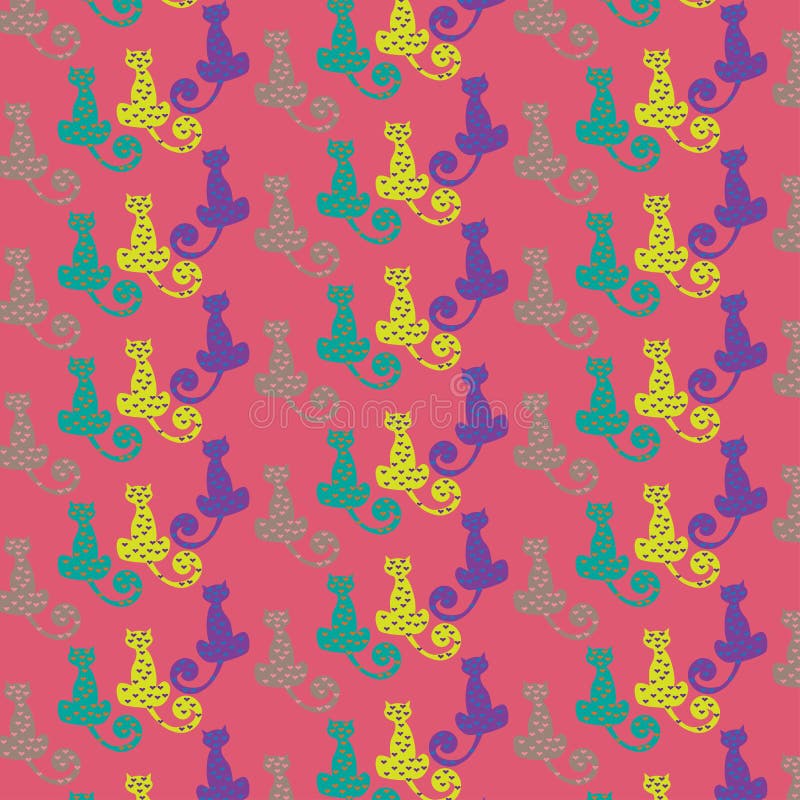 Colorful Cats Seamless Pattern Background Stock Vector - Illustration ...