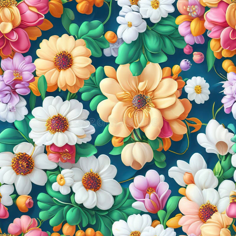 Seamless Colorfu Lflowers Pattern, Repeating Pattern, Generative by Ai ...