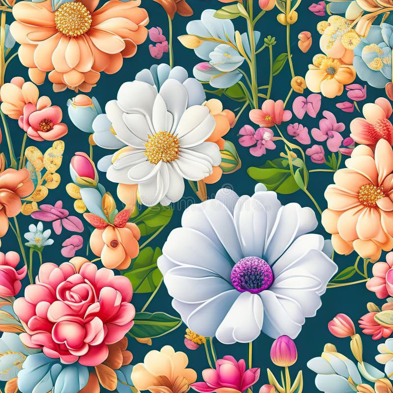 Seamless Colorfu Lflowers Pattern, Repeating Pattern, Generative by Ai ...