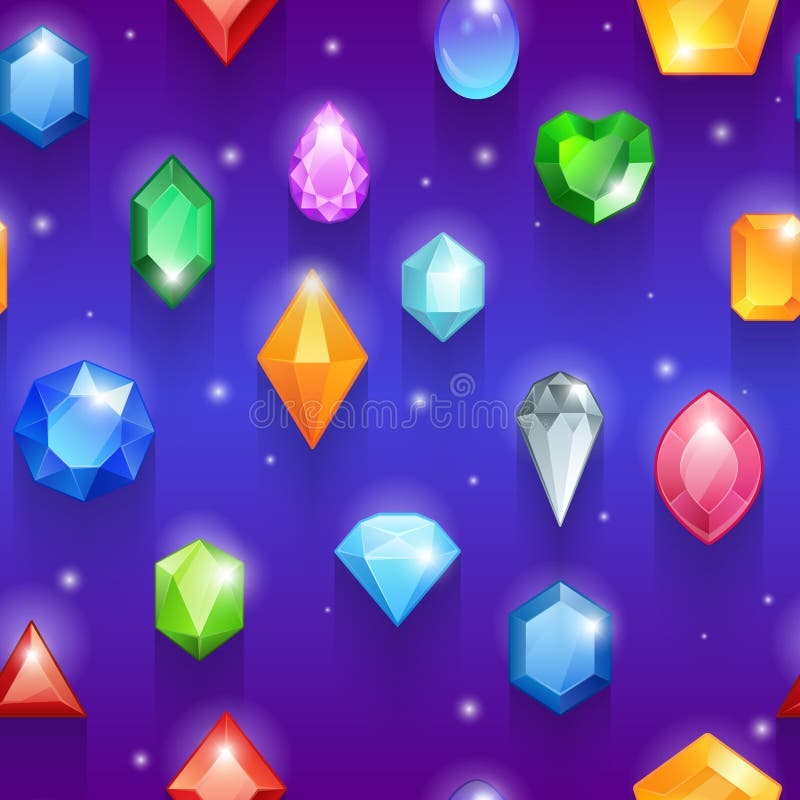 Seamless Colorful Gemstones Pattern. Diamonds and Gems Elements on Dark ...
