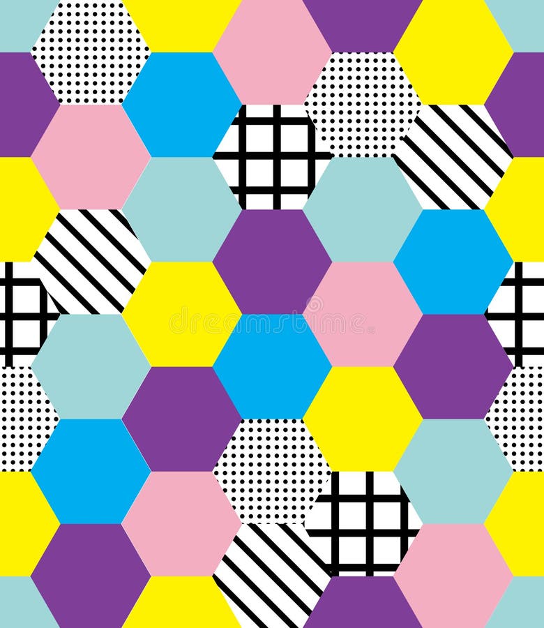 Seamless Memphis Style Pattern with Colorful Squares Stock Vector ...