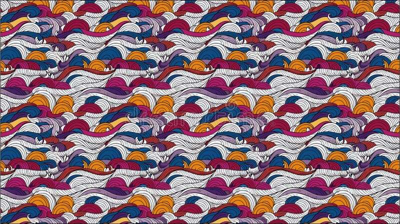 Seamless Colorful Ocean Waves Pattern with Multicolor Design. Perfect ...