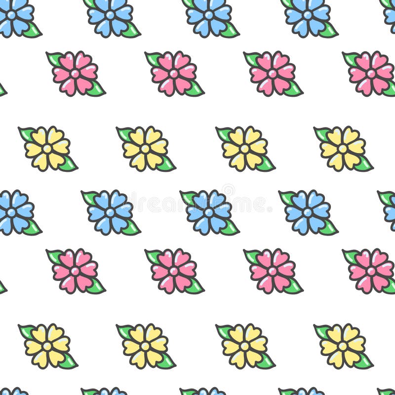 Seamless Colorful Pattern. Flowers Background. Cartoon Style Vector ...
