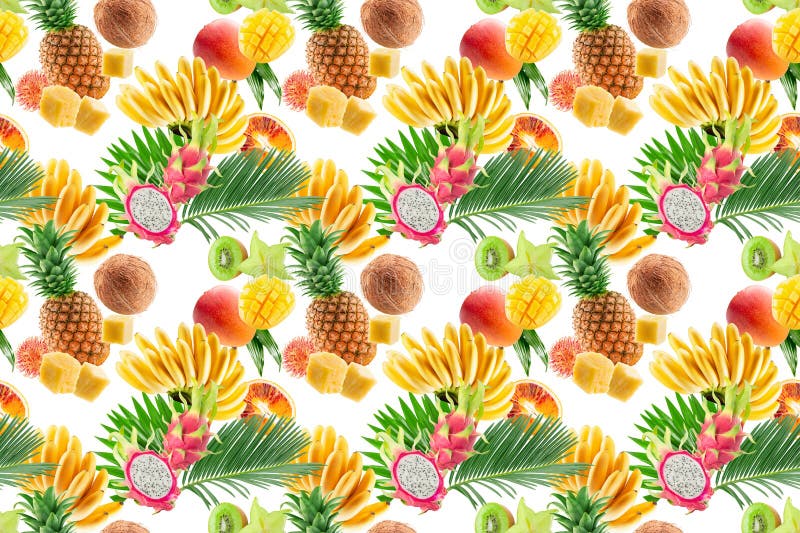 Seamless Colorful Pattern with Tropical Fruits Stock Photo - Image of ...