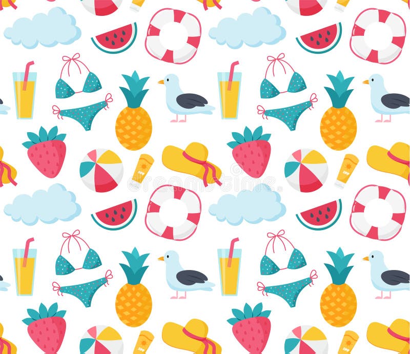 Seamless Colorful Summer Beach Pattern Stock Vector - Illustration of ...