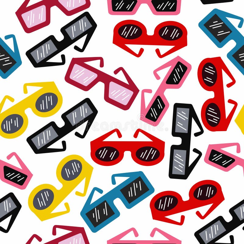 Seamless Colorful Sunglasses Pattern. Isolated on White Background ...