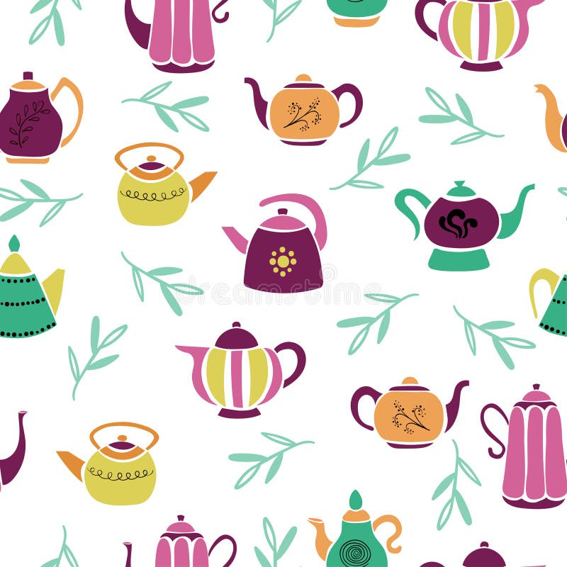 Seamless Colorful Teapots Pattern. Vector Tea Background Stock Vector ...