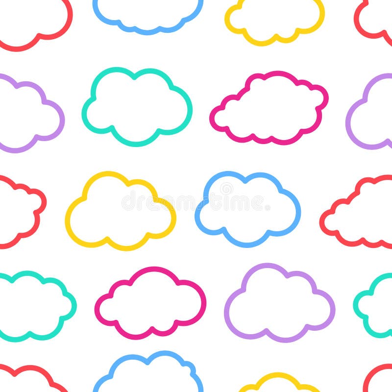 Seamless Colorful Vector Outline Cloud Seamless Pattern. Vintage ...