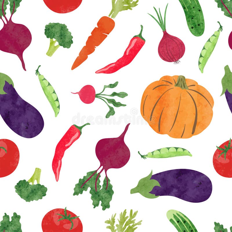 Seamless Colorful Vegetables Pattern. Vector Watercolor Harvest ...