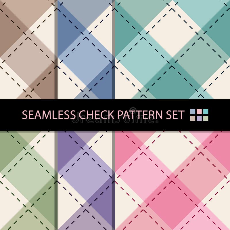 Seamless Colourful Check and Cross Dot Line Pattern Background Set ...