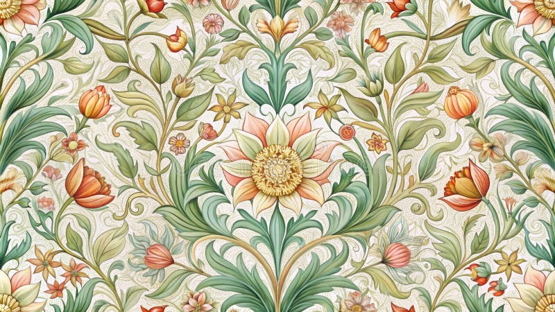 Seamless Complex Floral Pattern Pre-Raphaelite Style.Vintage Timeless ...