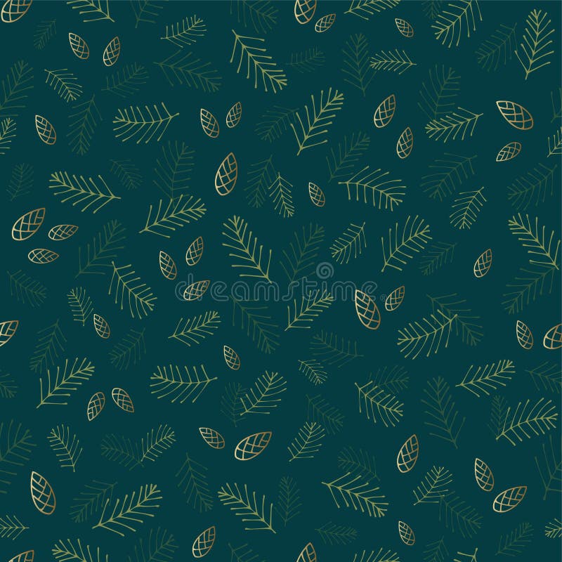 Seamless Conifer Pattern with Dark Green Background Stock Illustration ...