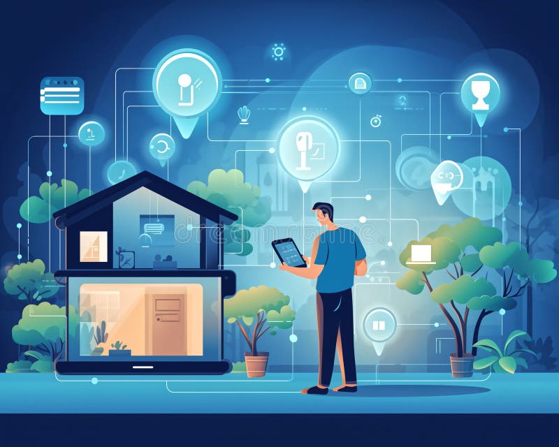 Seamless Connectivity in the Modern Home Workspace Stock Illustration ...