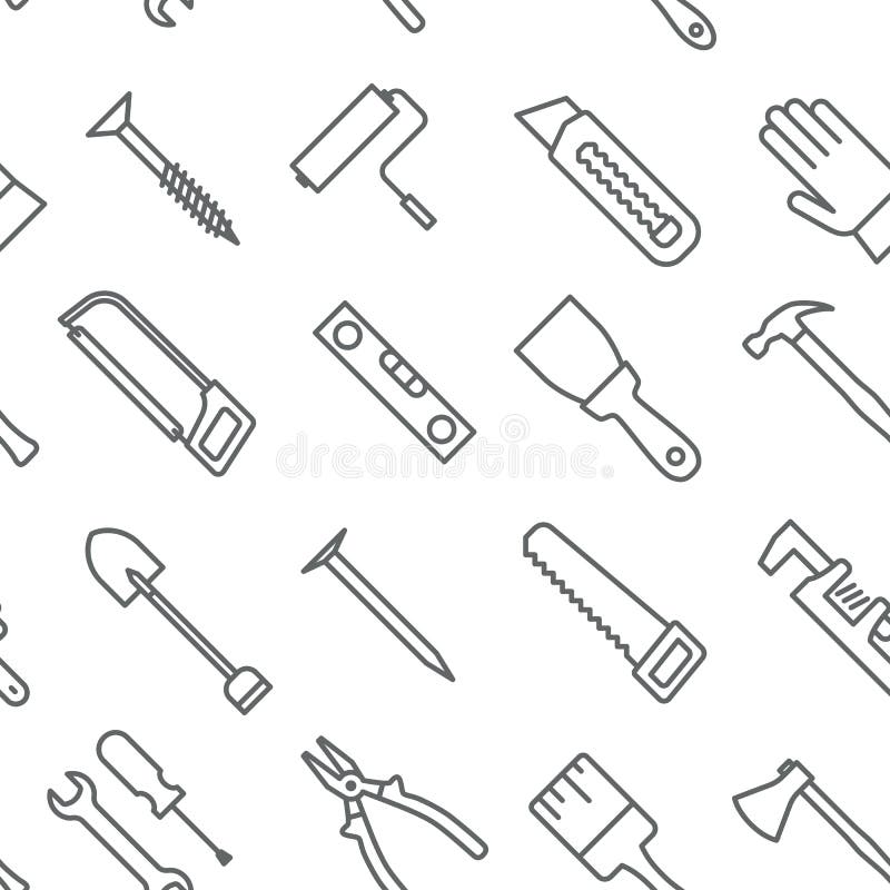 Seamless Construction Tools Pattern Grey on White Background Stock ...