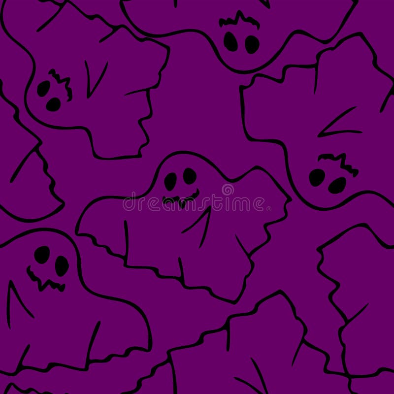 Seamless Contour Pattern of Graphic Flying Black Ghosts on Purple ...
