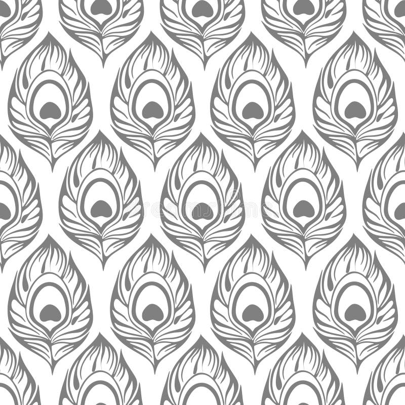 Seamless Contour Pattern of White Peacock Feathers on a Gray Background, Texture Stock ...