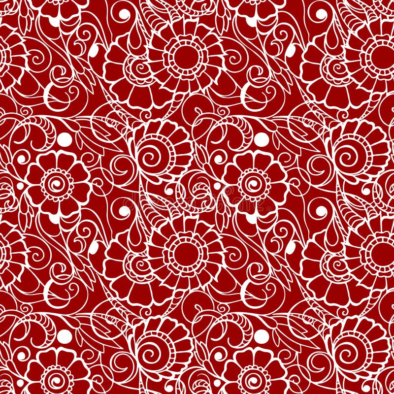 Seamless Contour Pattern of Large Red Flowers on a Green Background ...