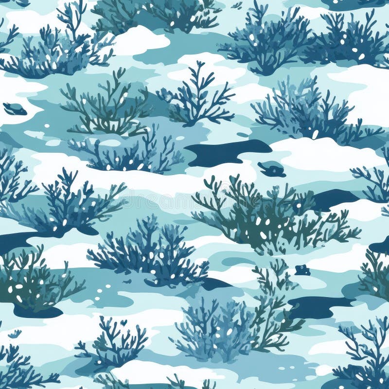 Seamless Coral Reef Pattern in Cool Ocean Tones Stock Image - Image of ...