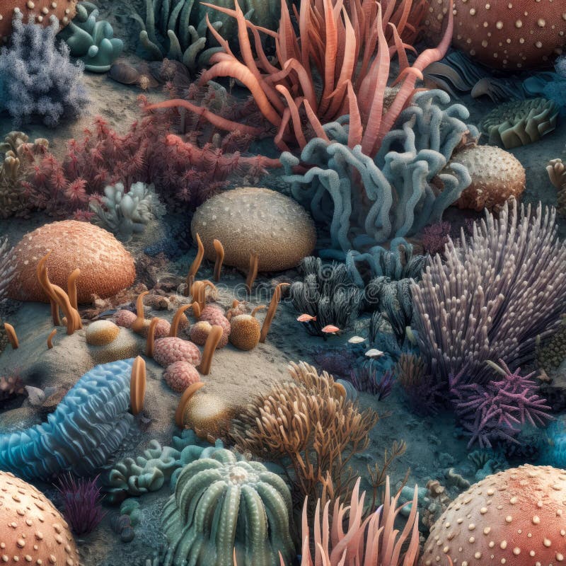 Seamless Coral Reef Sea Life Illustration Pattern Stock Illustration ...